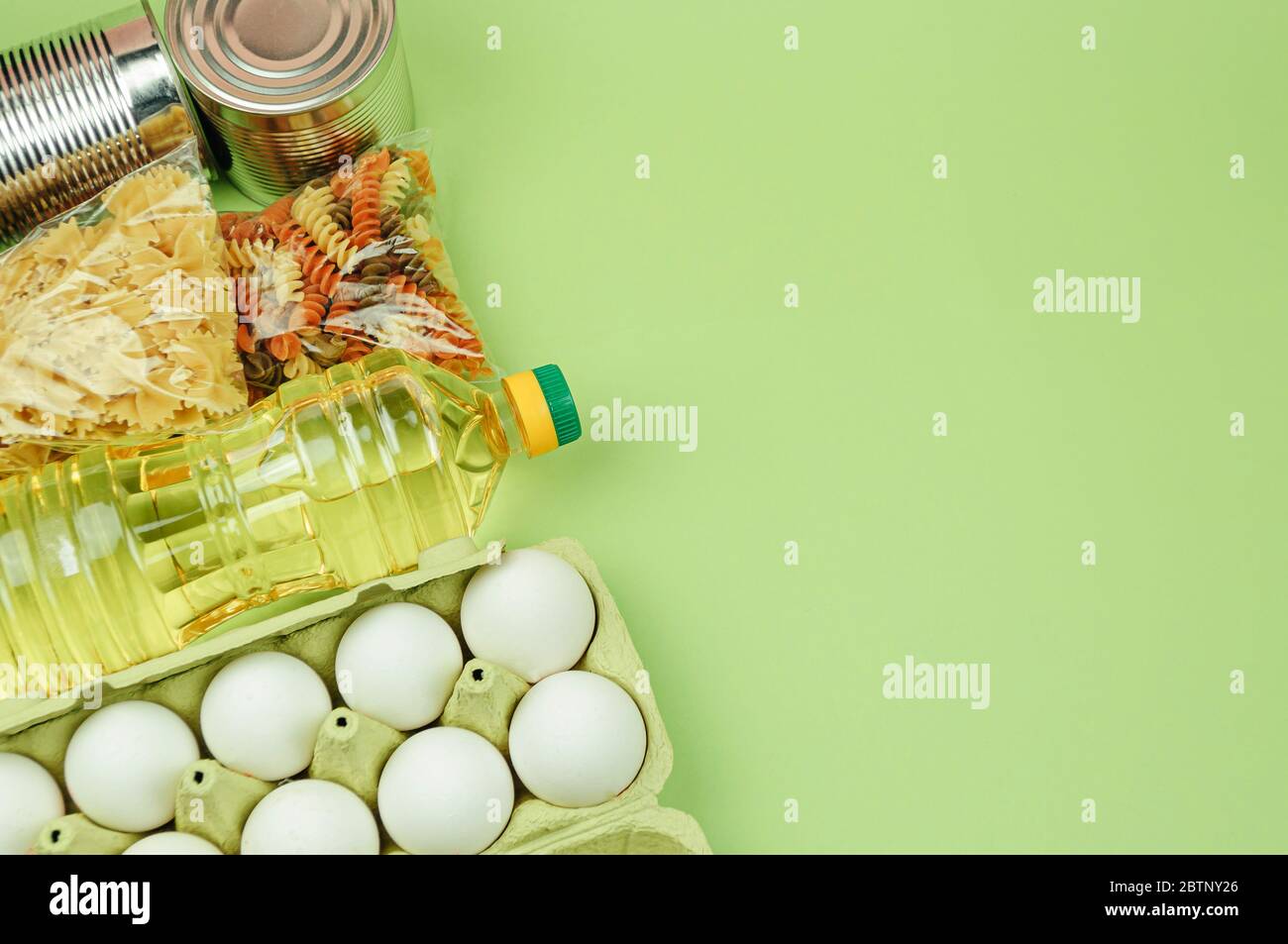Donation food green background with copy space. Flat lay. Top view ...