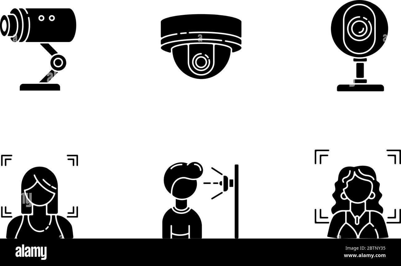 Biometric identification black glyph icons set on white space Stock ...