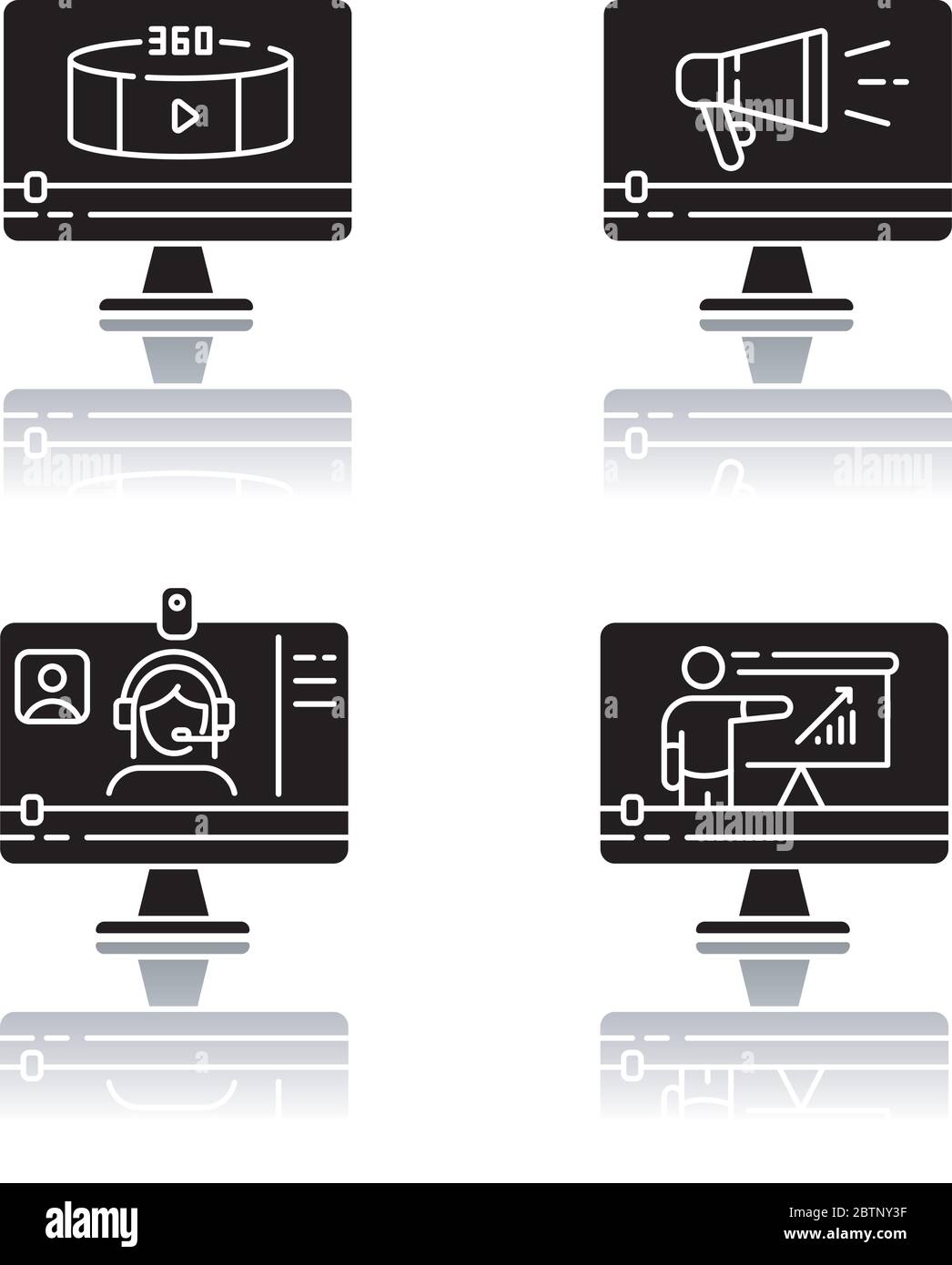 Internet video drop shadow black glyph icons set Stock Vector Image ...