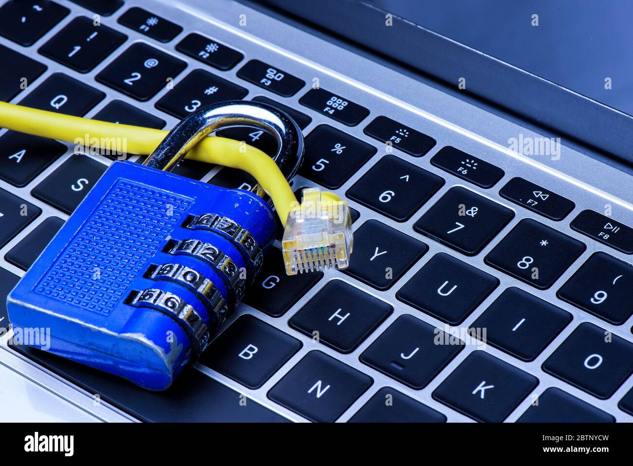 Network LAN cable with metal key code lock with the concept of data and ...