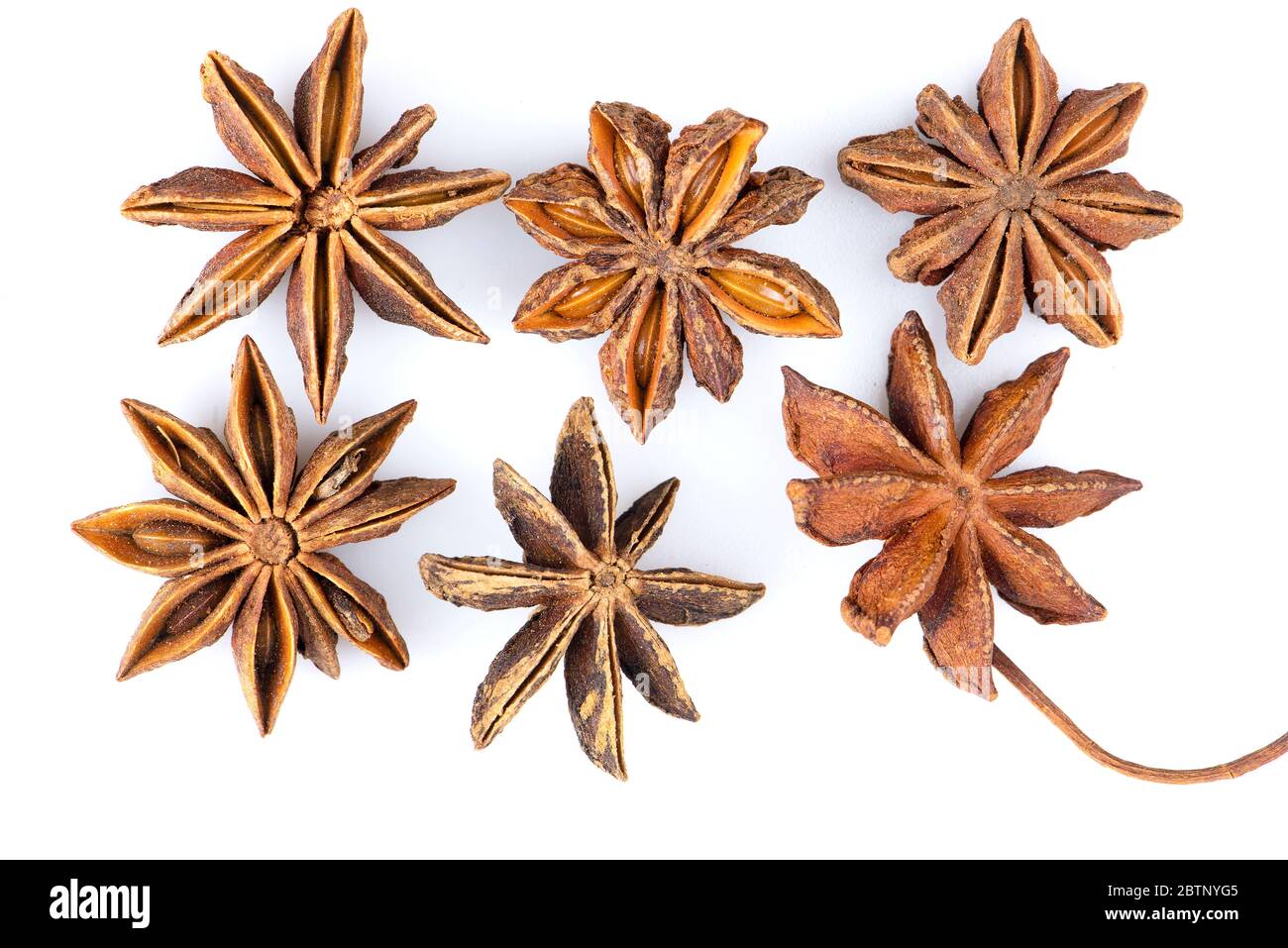 Star anise spice fruits and seeds isolated on white background Stock ...