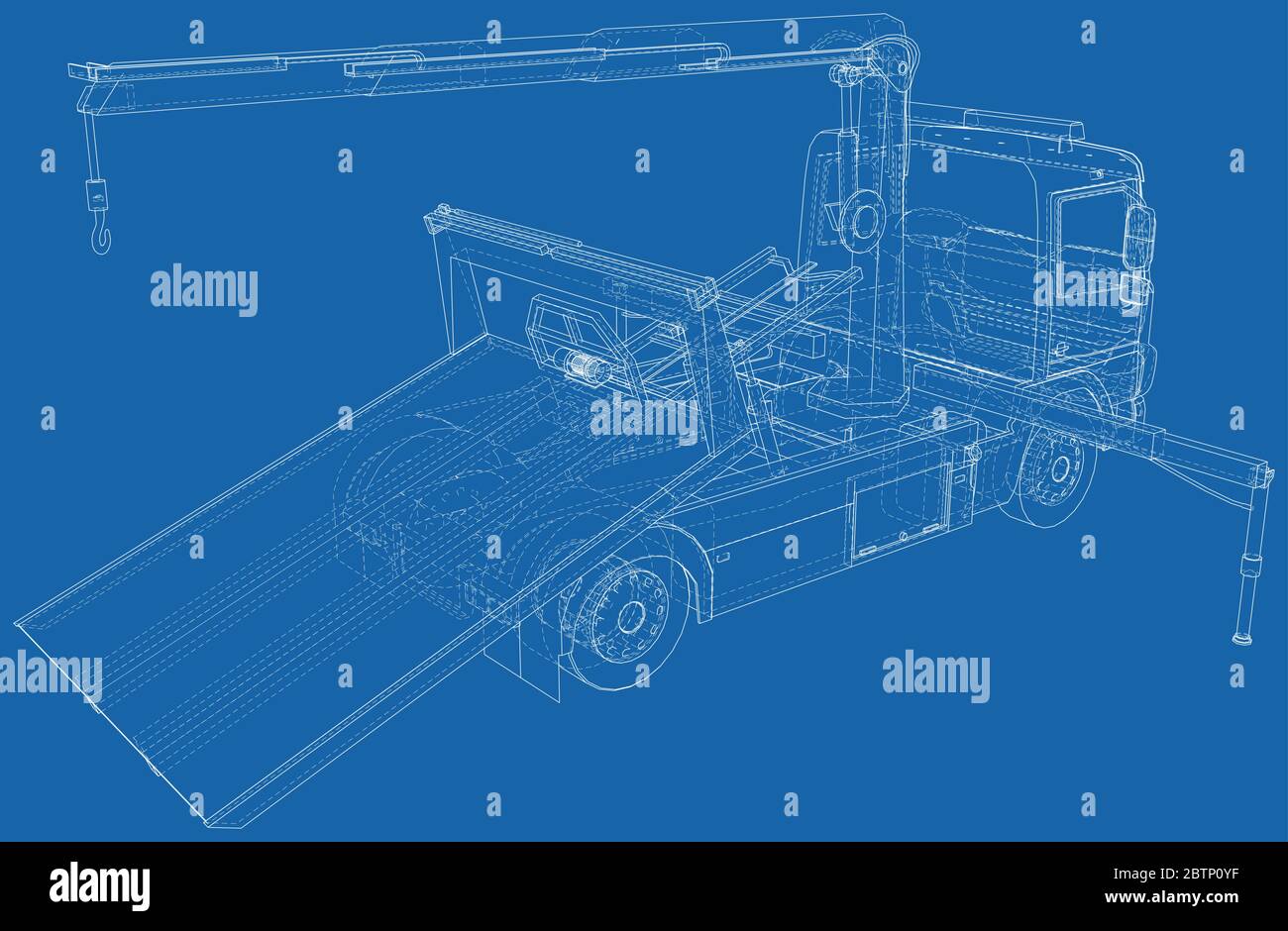 Vector Wire-frame line illustrations of tow trucks. EPS10 format ...