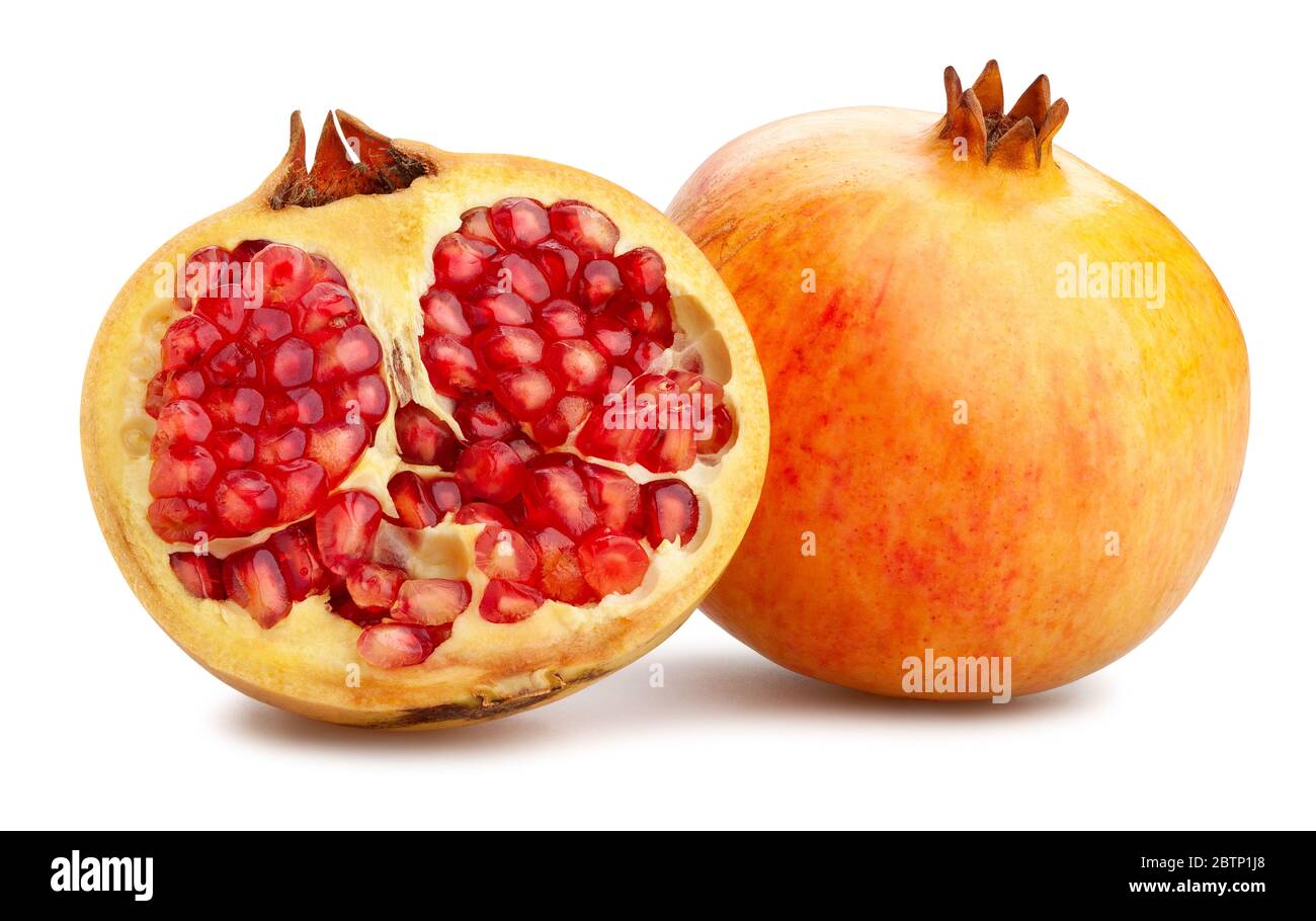 sliced yellow seedless pomegranate path isolated on white Stock Photo ...