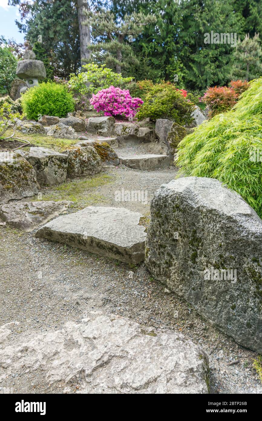 Rocks line this garden path in Seatac, Washington Stock Photo - Alamy
