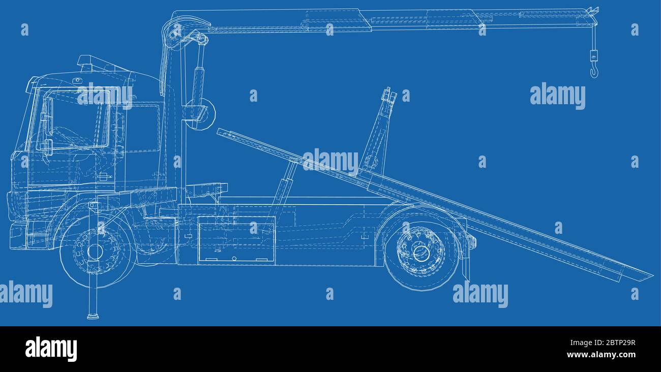 Tow truck vector. Isolated Wire-frame of breakdown lorry. Wire-frame ...