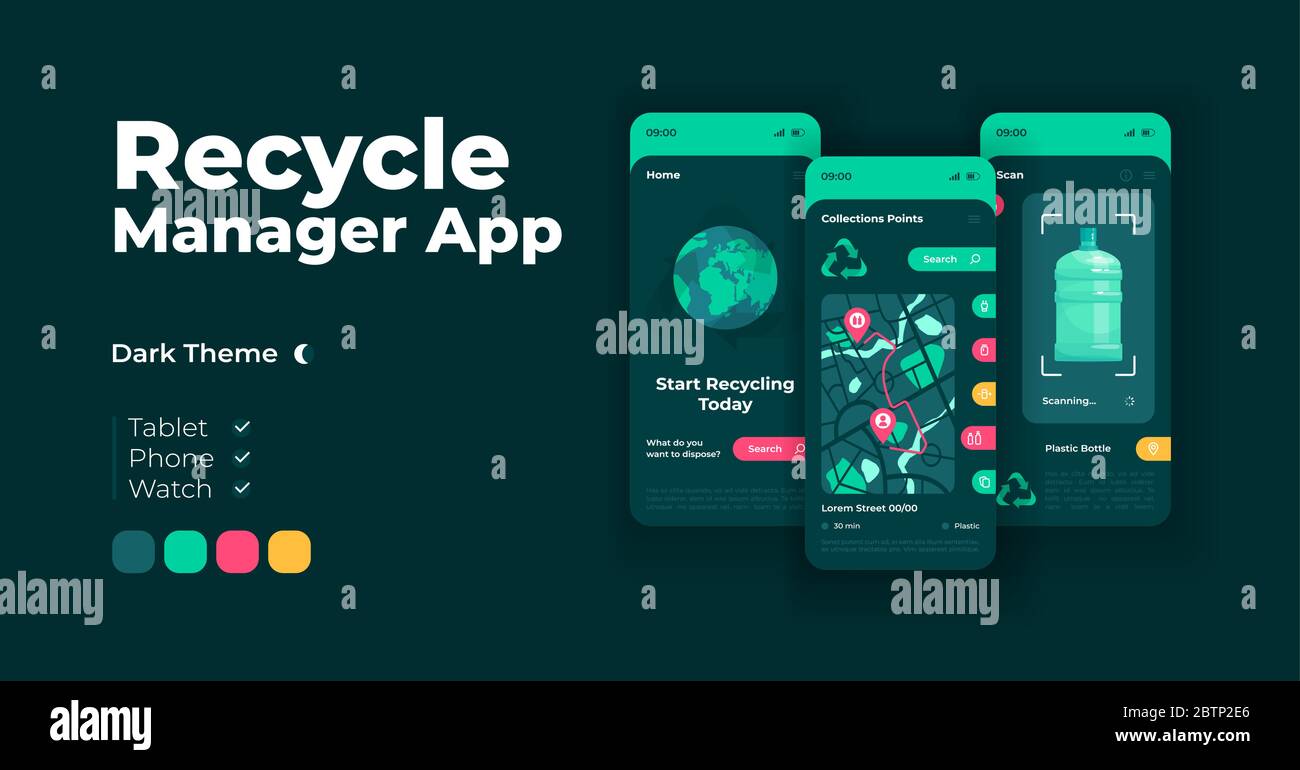 Recycling management cartoon smartphone interface vector templates set ... Recycling management cartoon smartphone interface vector templates set ...
