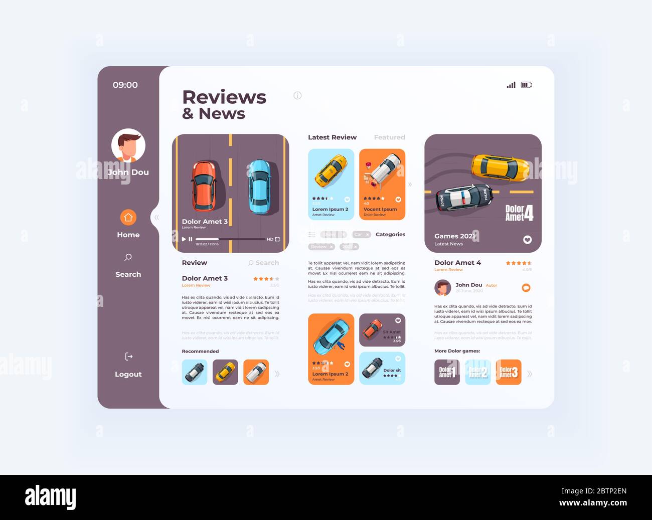 Car reviews and news tablet interface vector template Stock Vector ...