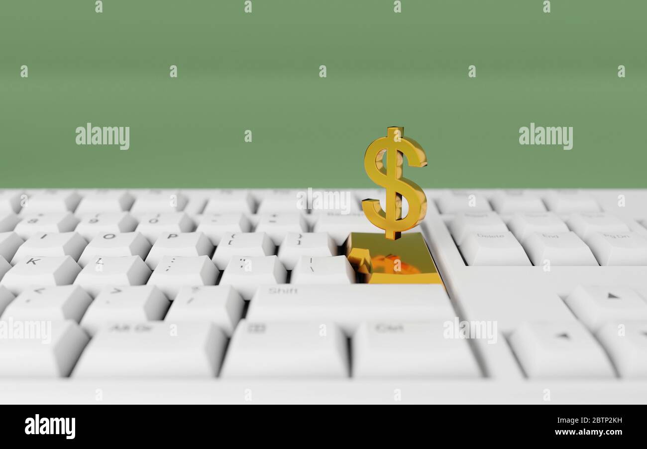 Making money online from home. Golden dollar sign floating over ...