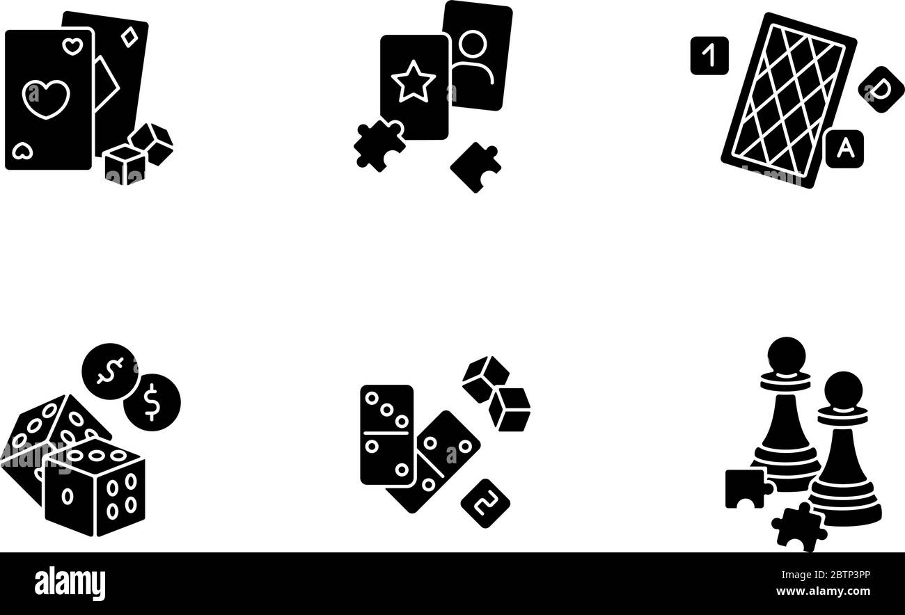 Gambling and intellectual games black glyph icons set on white space ...