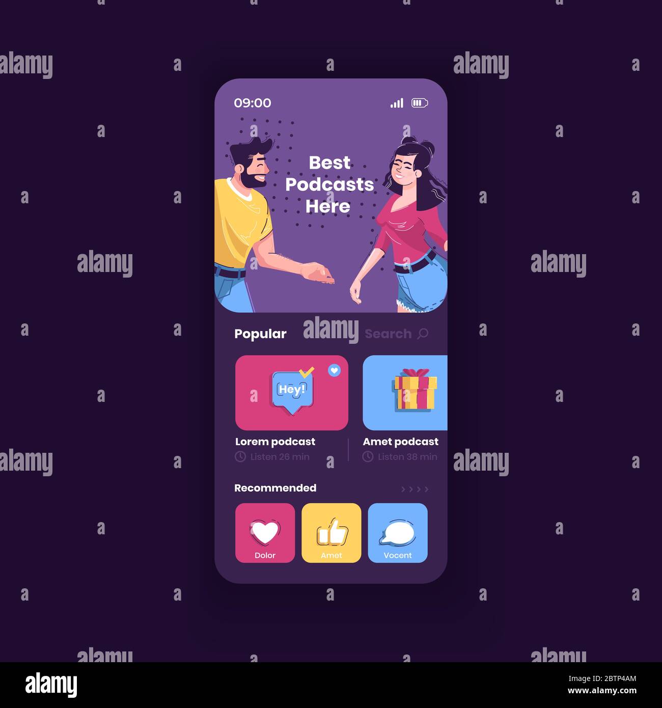 Online podcasts app smartphone interface vector template Stock Vector ...