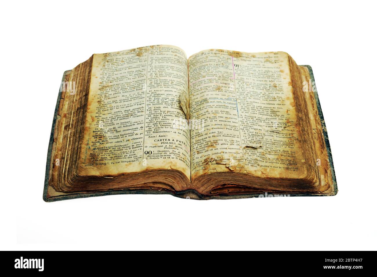 Very old open bible book isolated on white Stock Photo - Alamy