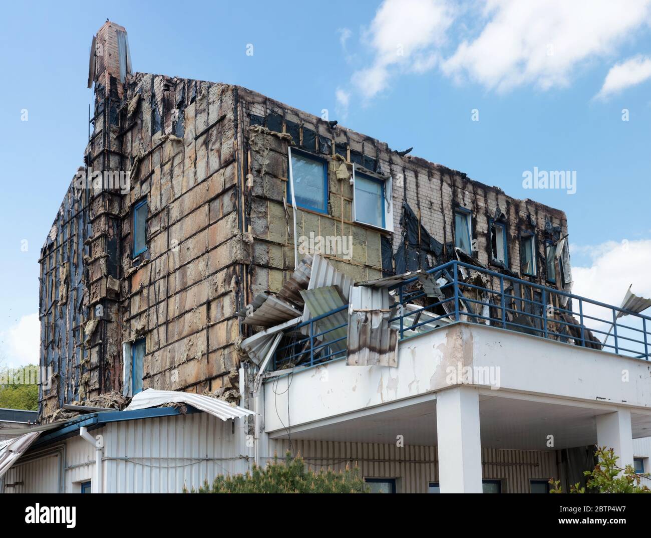 A silicate brick rural mass production warehouse burned out during a ...