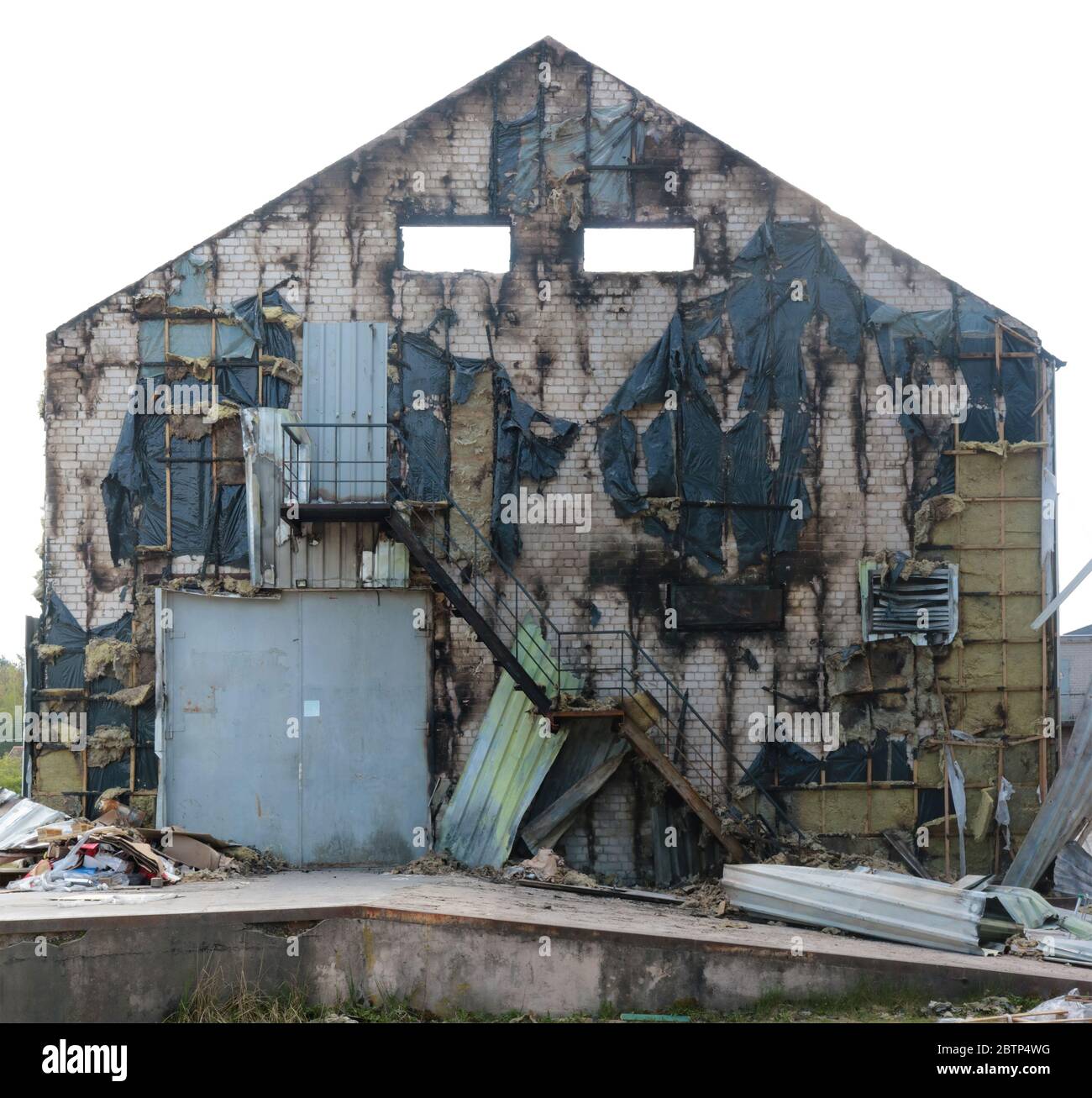 A silicate brick rural mass production warehouse burned out during a ...