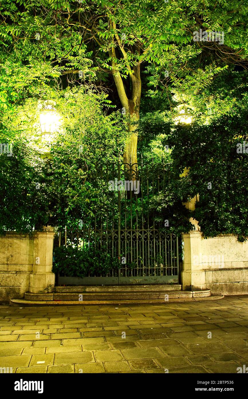 Gate at Night Stock Photo - Alamy