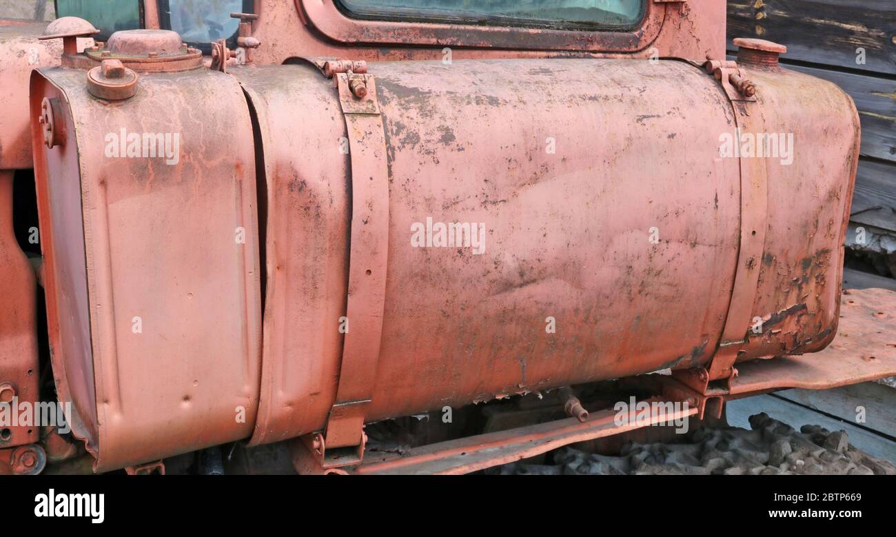 Old red painted vintage metal steel tank for diesel fuel from ...