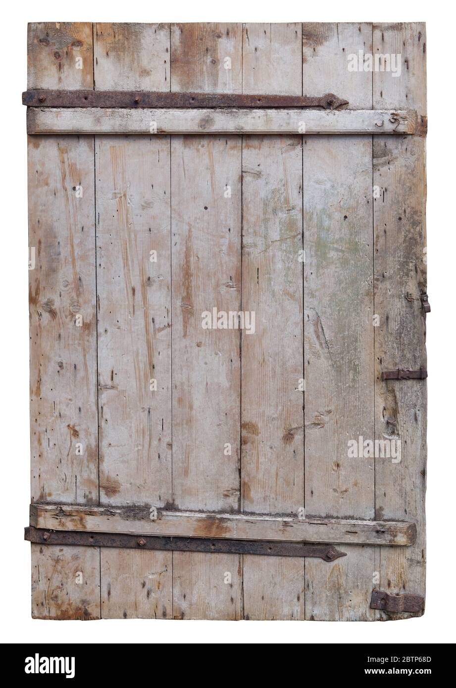 Old rotten curved wooden door of village barn. Isolated on white Stock ...