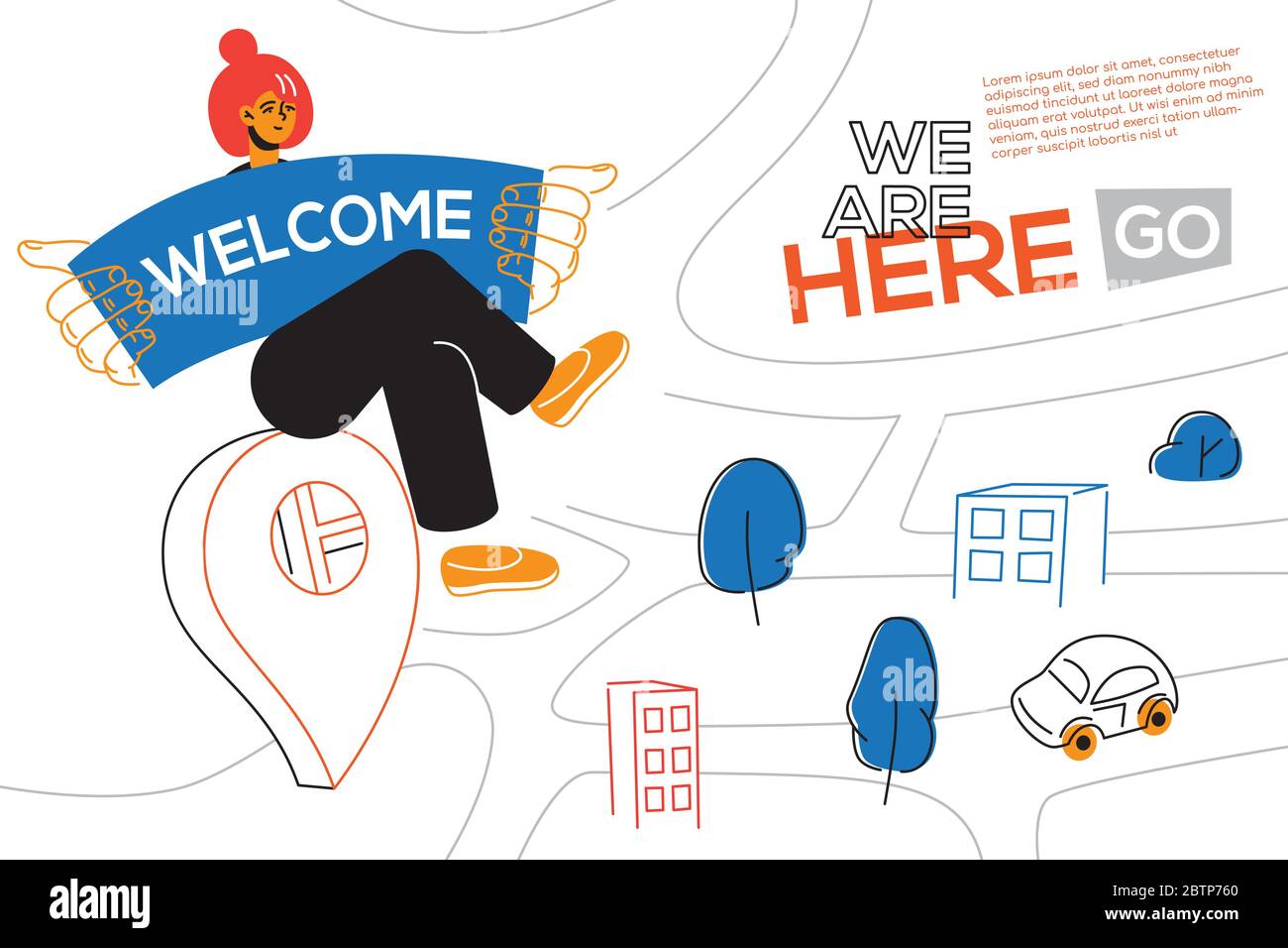 We are here - colorful flat design style web banner Stock Vector Image ...