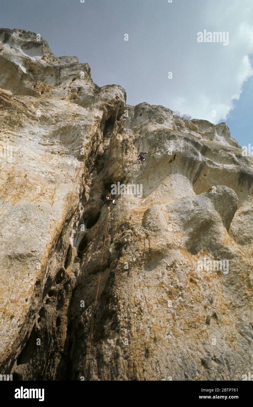 Rock climbers scaling a rock face in France pictured in 1973 Stock ...