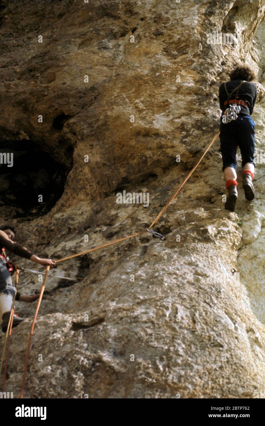 Rock climbers scaling a rock face in France pictured in 1973 Stock ...