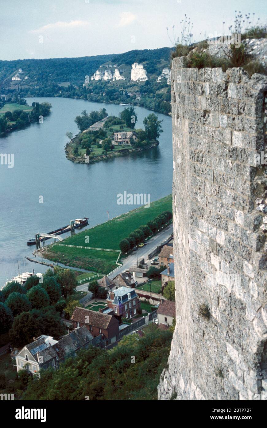 View of the River Seine from the medieval castle of Gaillard in Les Andelys, Normandy, France ...