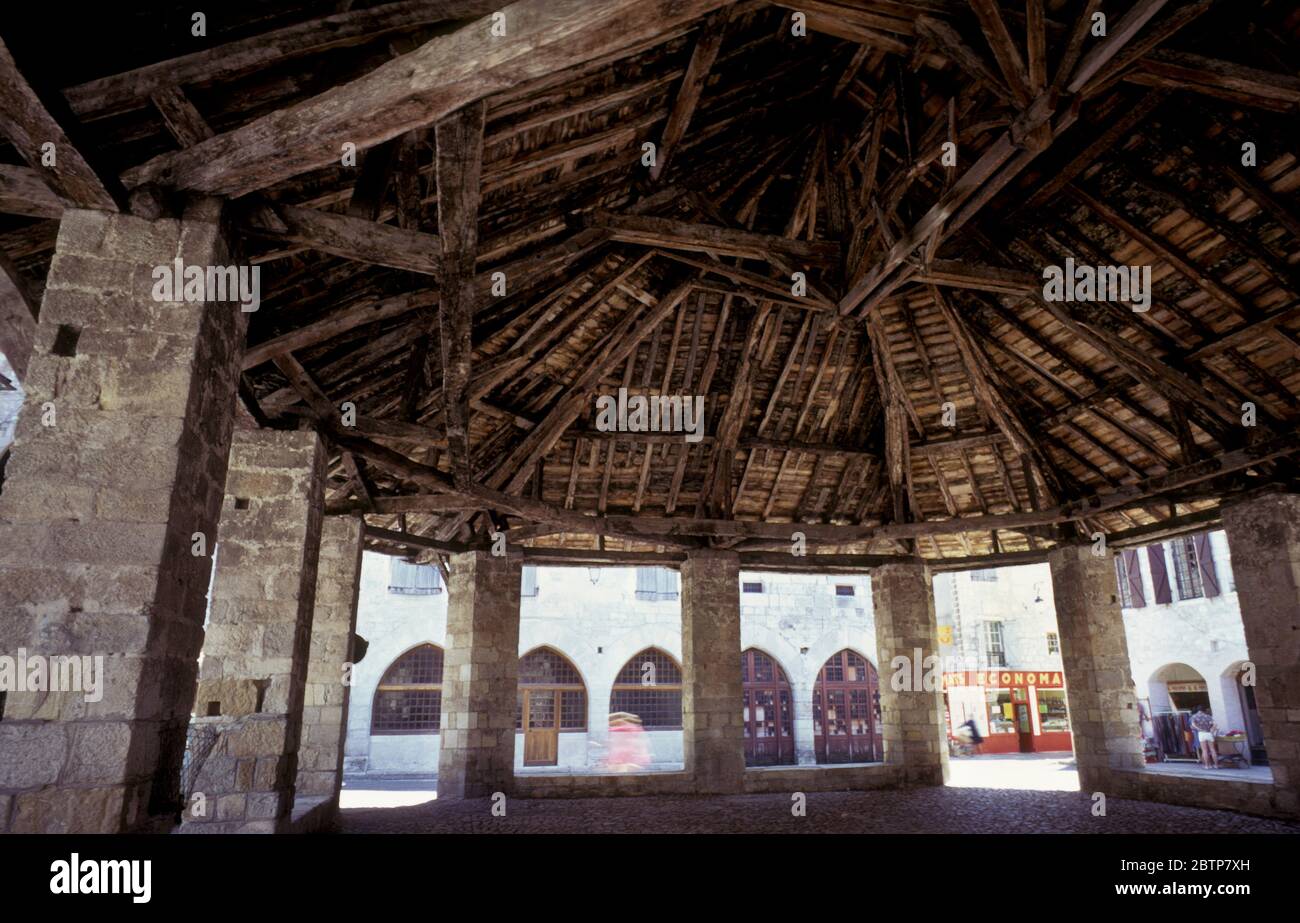 18th century medieval market hall in the town of Martel in southwestern ...