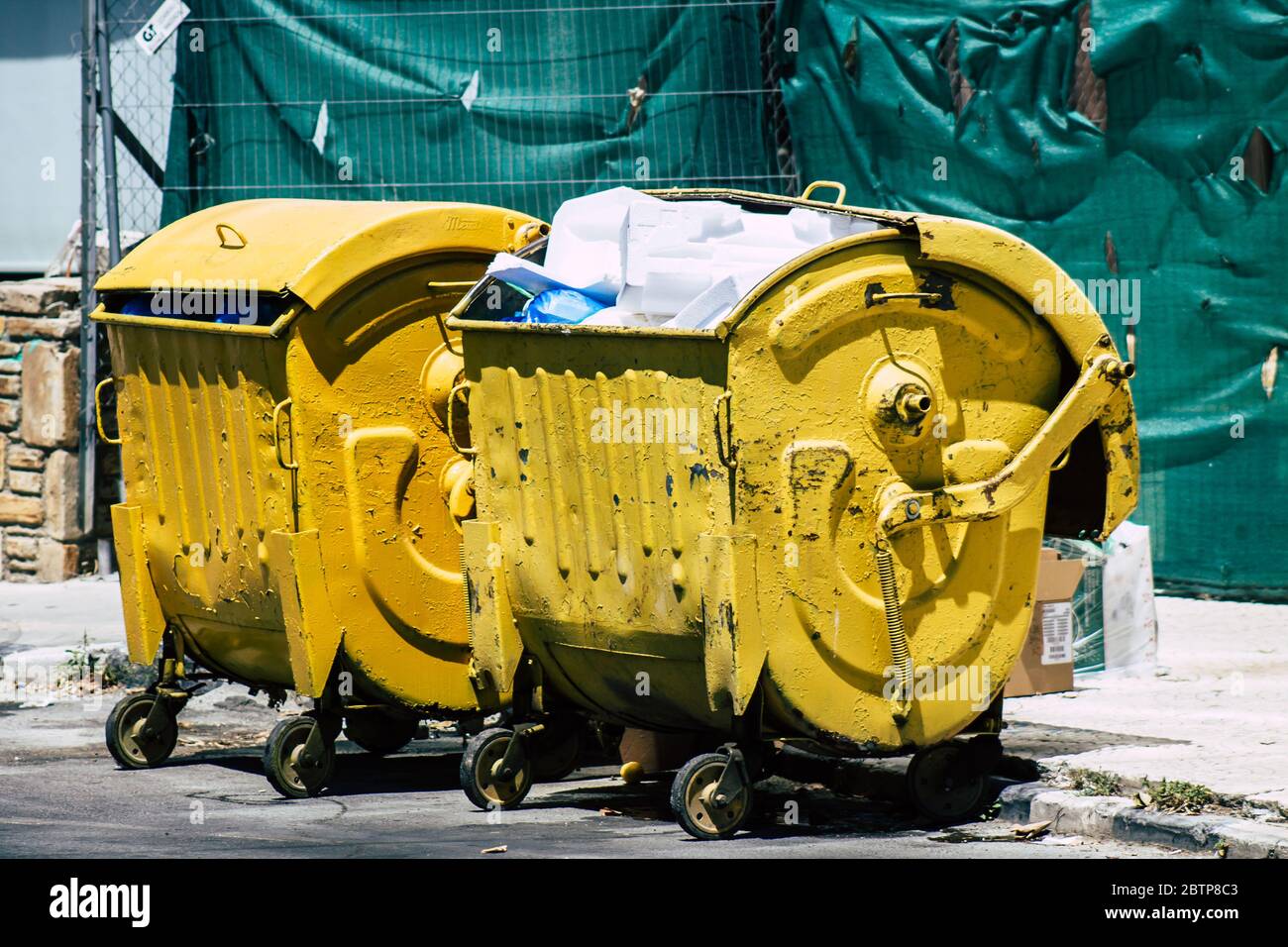 Limassol Cyprus May 26, 2020 Closeup of a garbage container in the ...