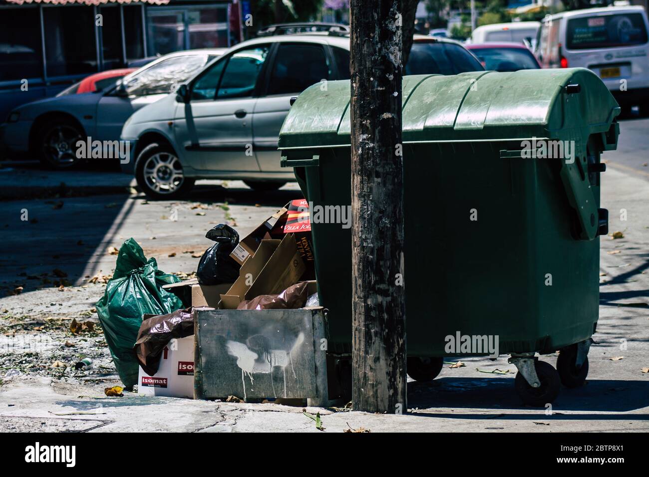 Limassol Cyprus May 26, 2020 Closeup of a garbage container in the ...