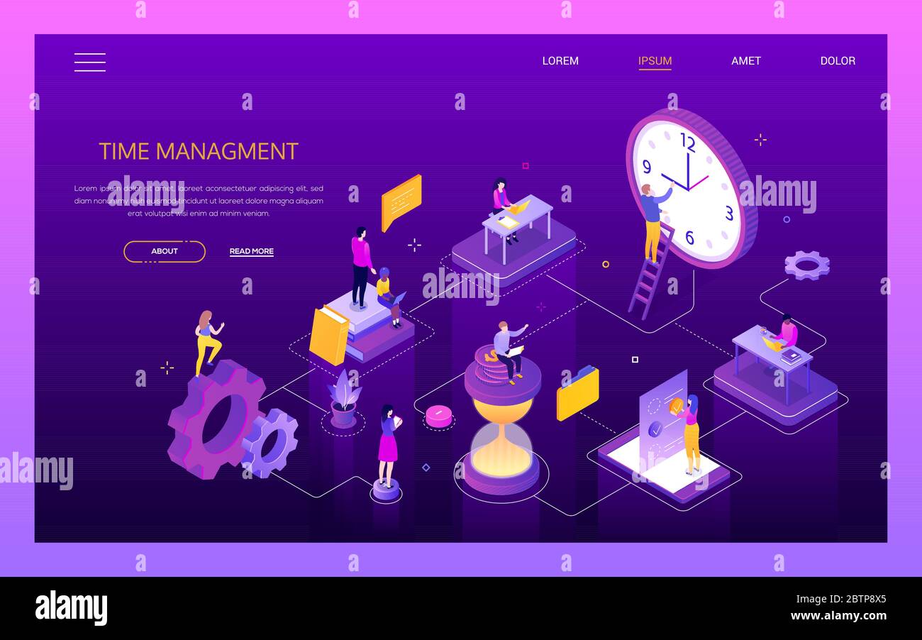 Time management - colorful isometric vector web banner Stock Vector ...