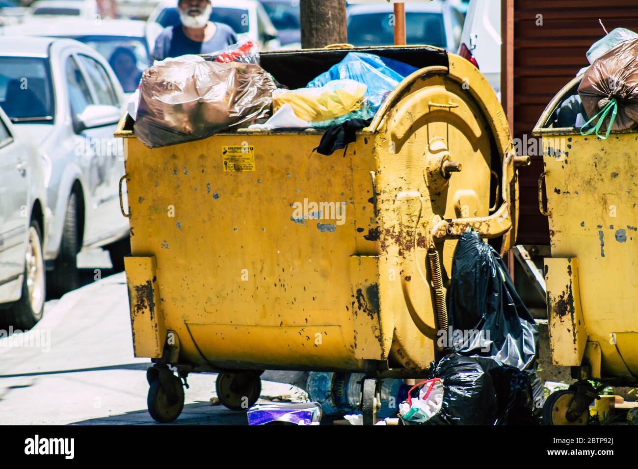 Limassol Cyprus May 26, 2020 Closeup of a garbage container in the ...