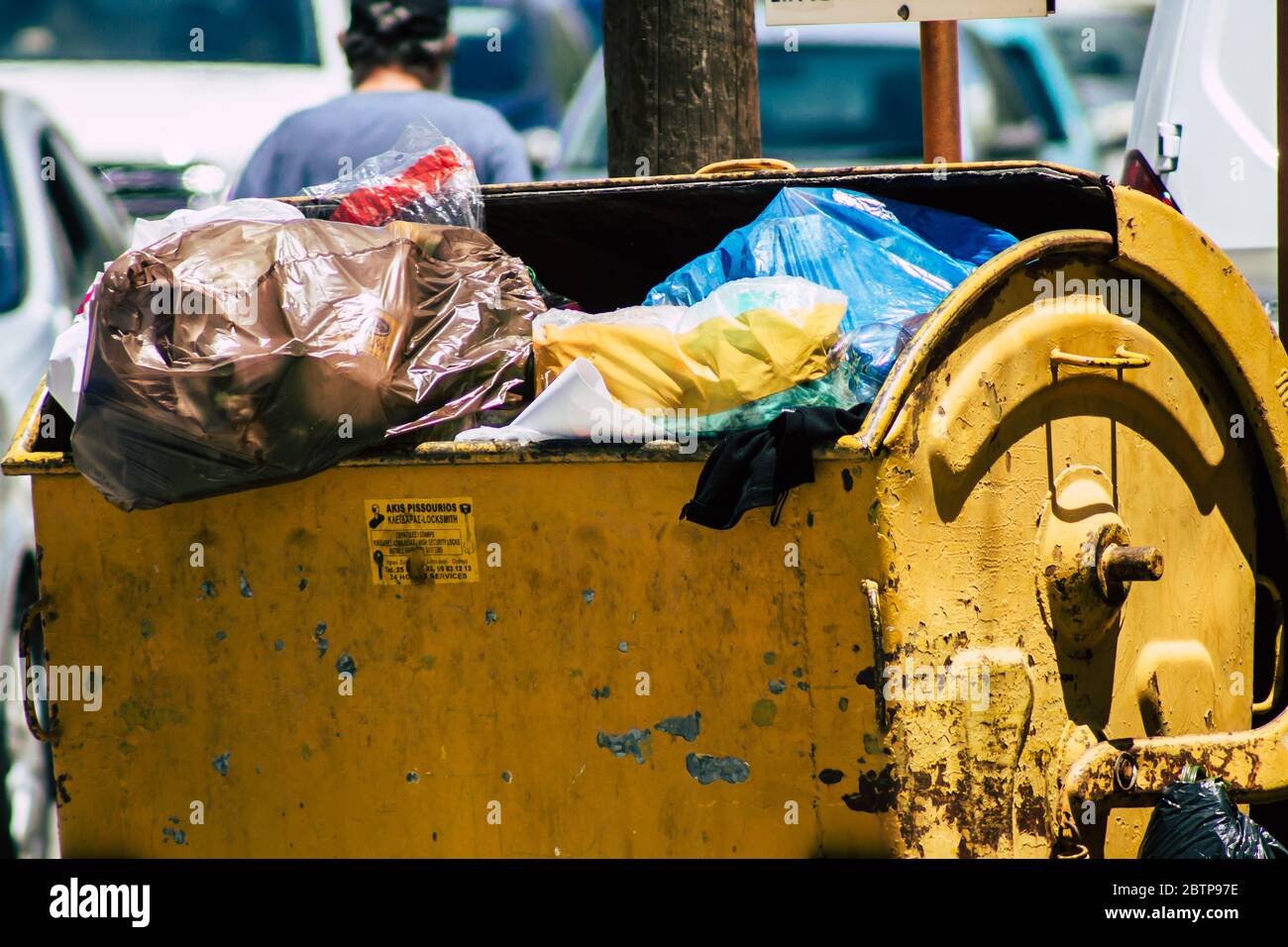 Limassol Cyprus May 26, 2020 Closeup of a garbage container in the ...
