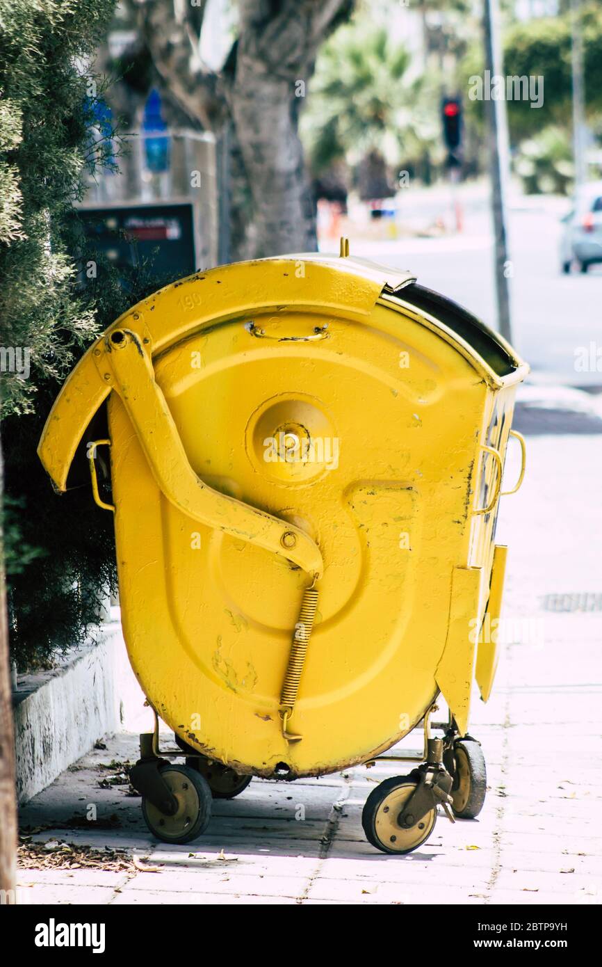 Limassol Cyprus May 26, 2020 Closeup of a garbage container in the ...