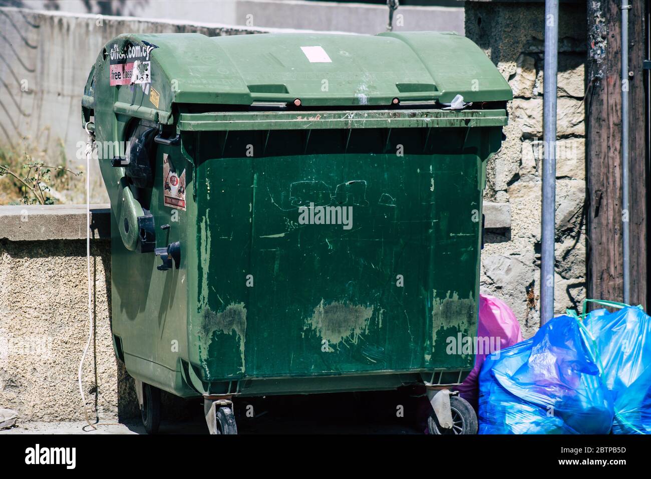 Limassol Cyprus May 26, 2020 Closeup of a garbage container in the ...