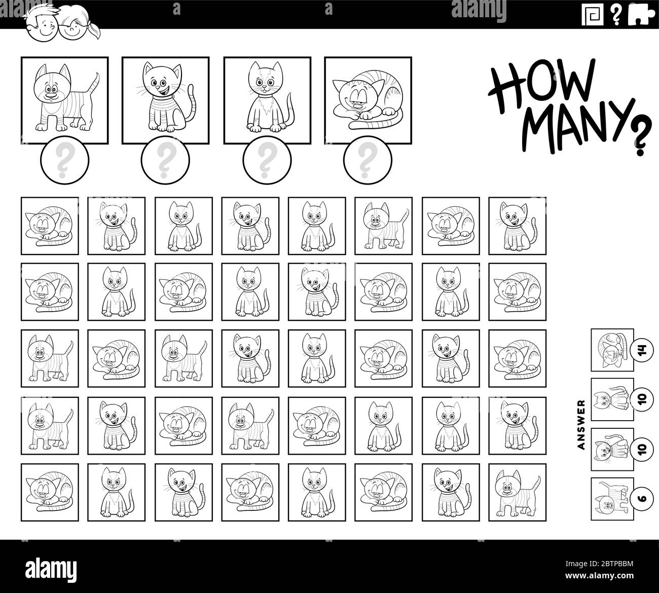 Black and White Illustration of Educational Counting Game for Children ...