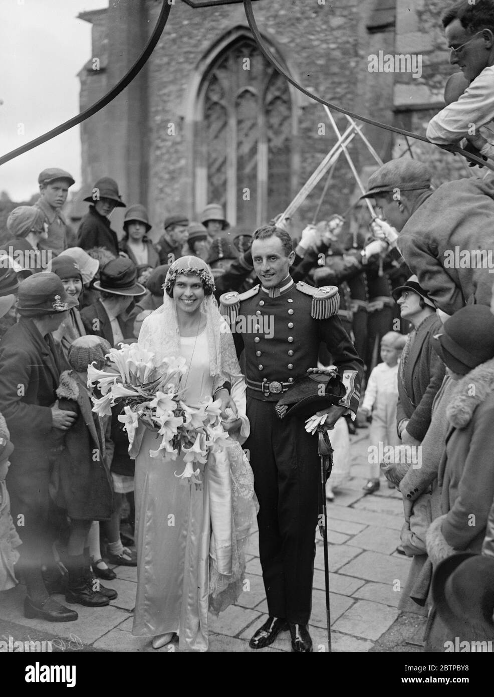Naval wedding in Hampshire . Lieutenant E K Le Mesurier Royal Navy was ...