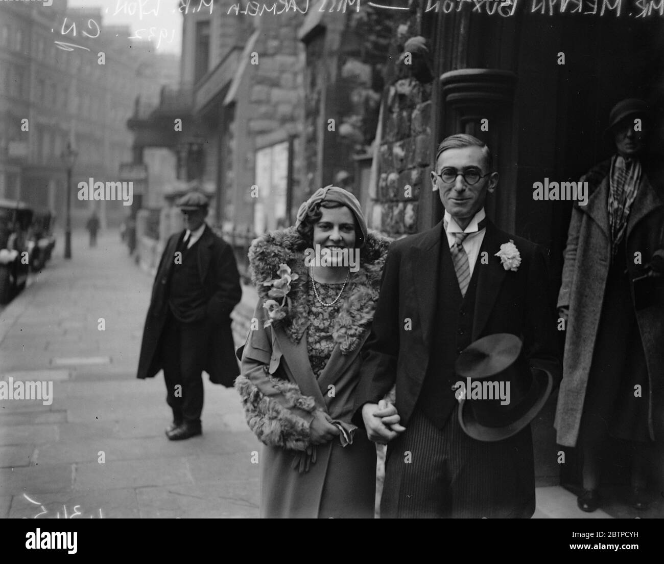 Society wedding in London . Miss Carmela M B Lyon , and Mr Mervyn ...