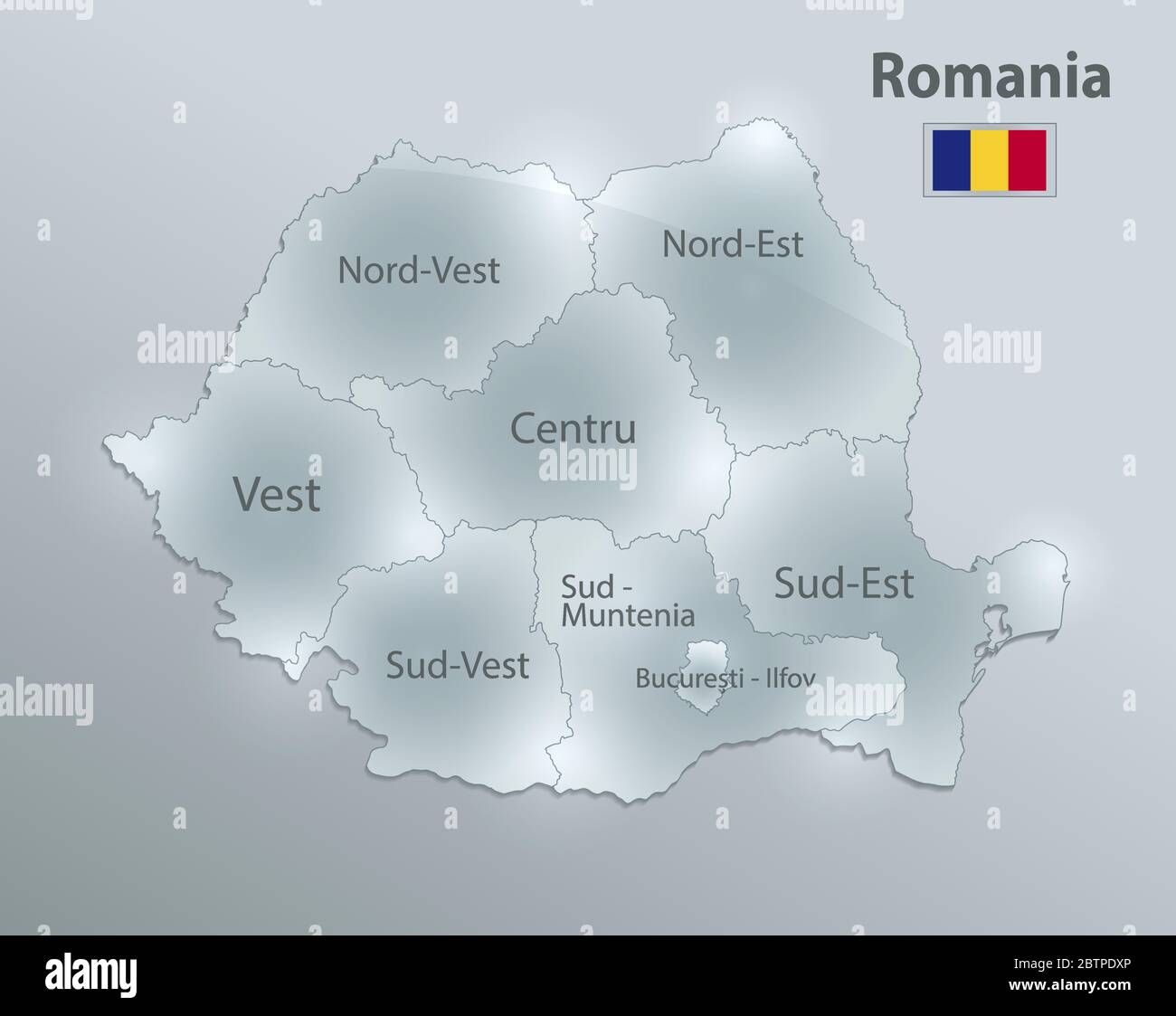Romania map and flag, administrative division, separates regions and ...