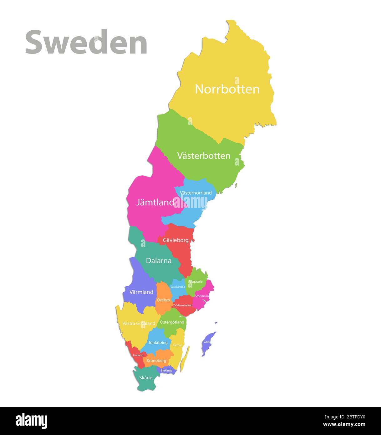 Sweden map, administrative division with names, colors map isolated on ...
