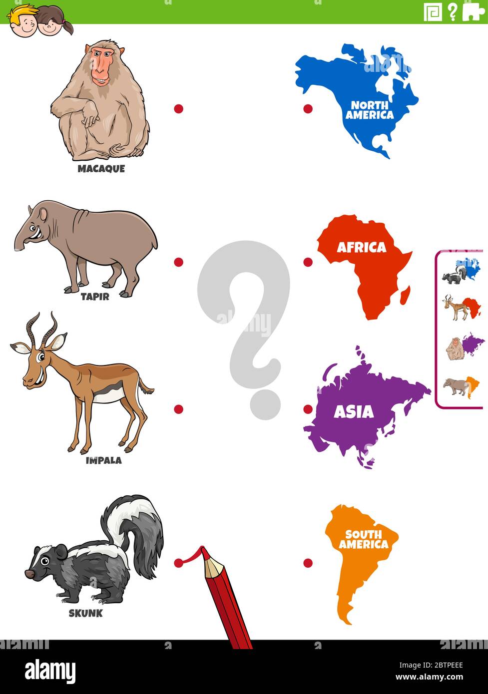 Cartoon Illustration of Educational Matching Game for Kids with Animal ...