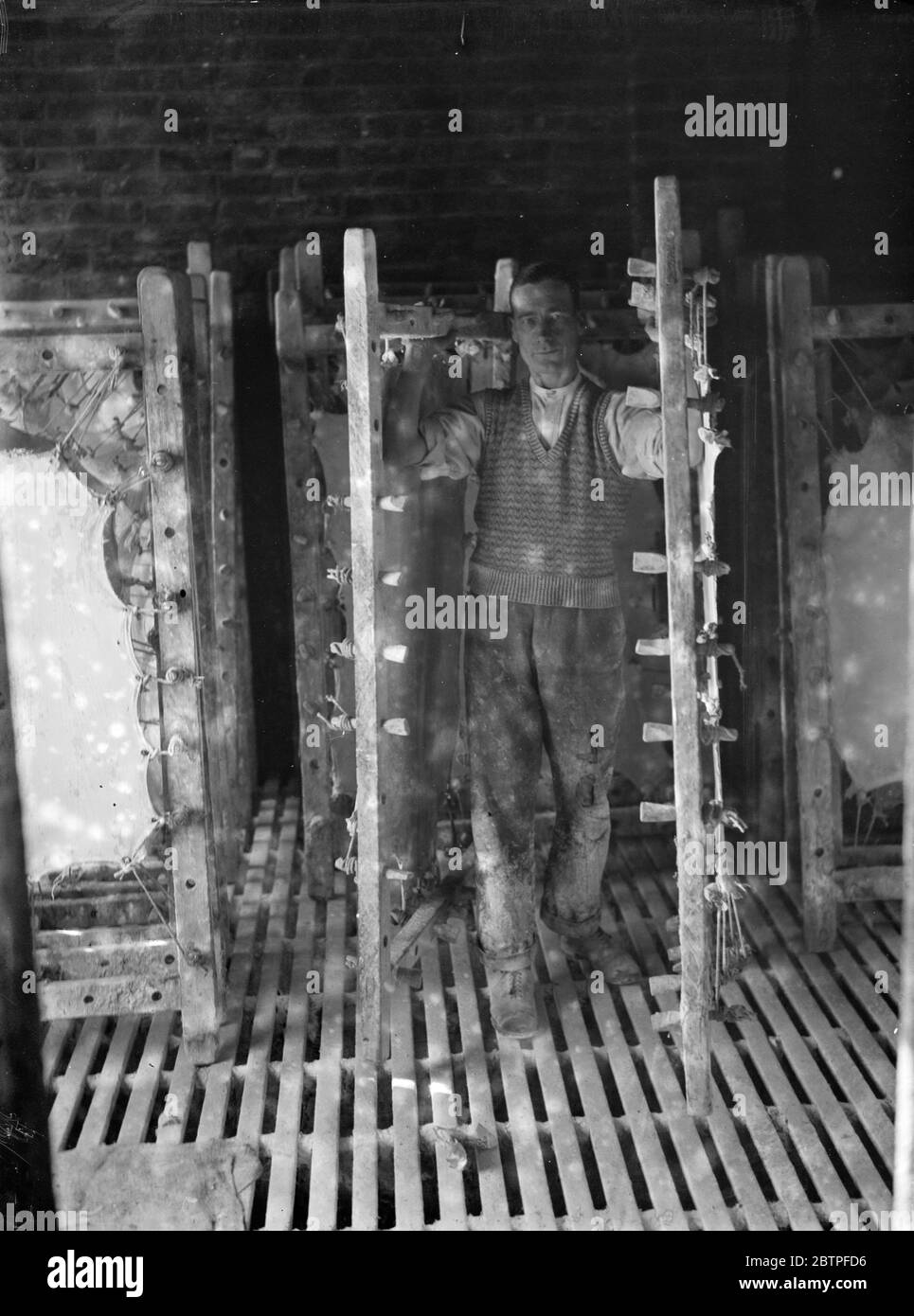 Vellum works series . The stretched skins on their frames drying out ...