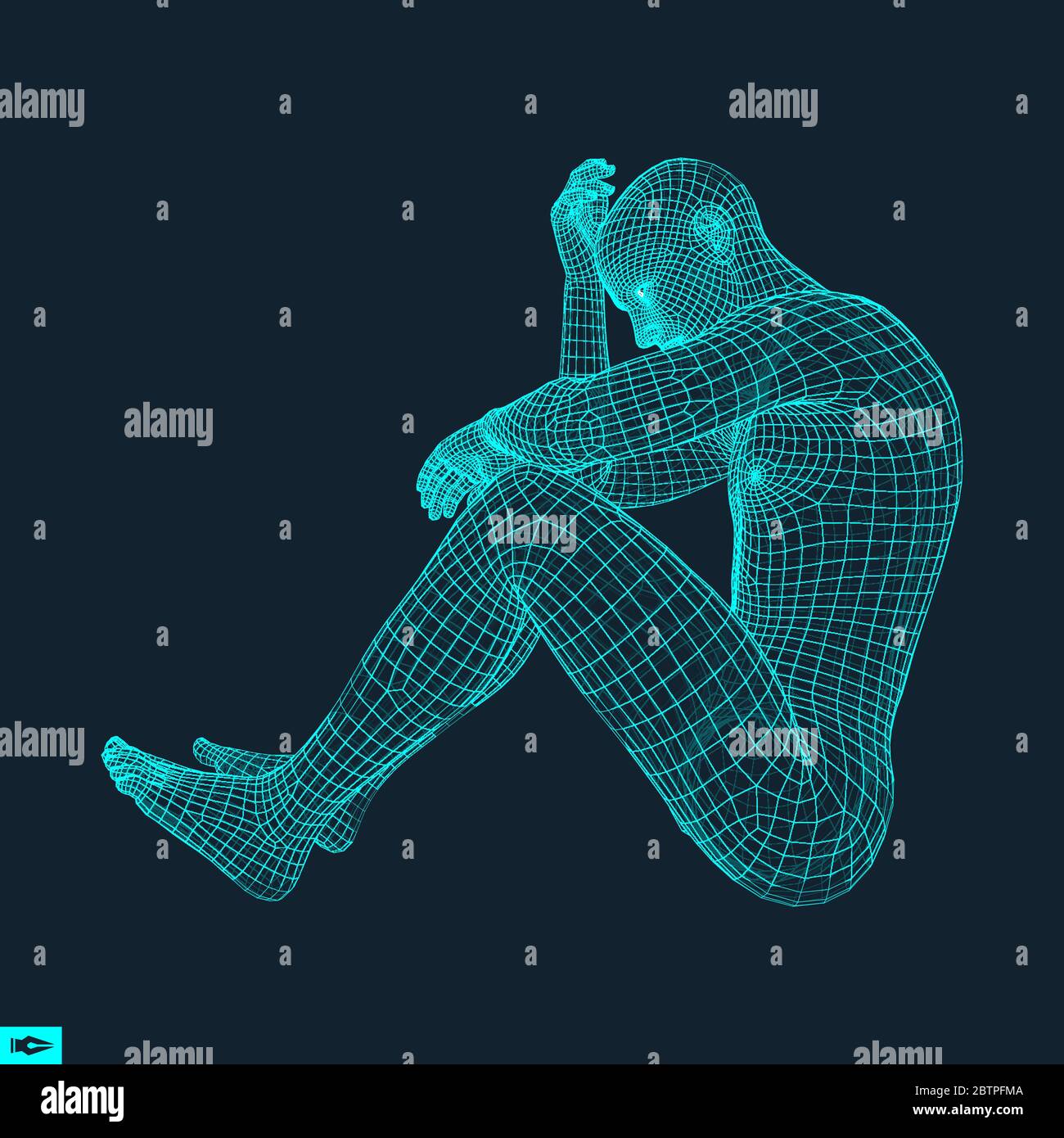 Man in a Thinker Pose. 3D Model of Man. Geometric Design. Human Body ...