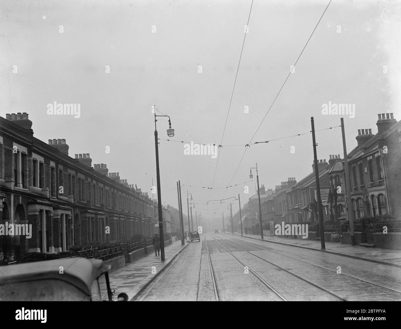 Overhead electrical trolleybus wires . 1937 Stock Photo - Alamy