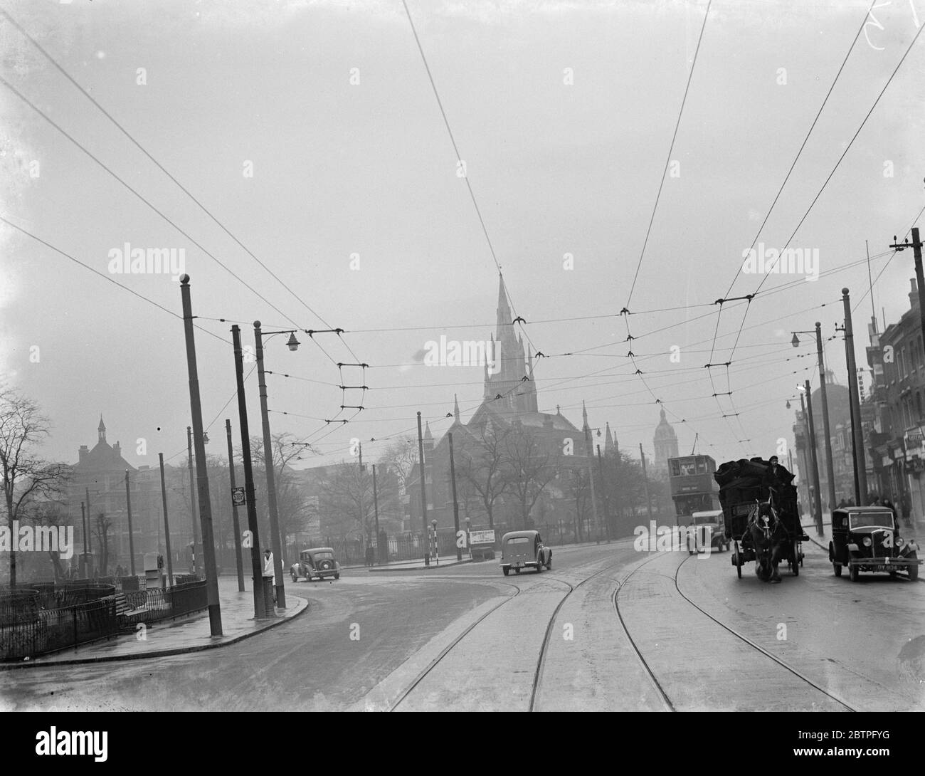 Overhead electrical trolleybus wires . 1937 Stock Photo - Alamy