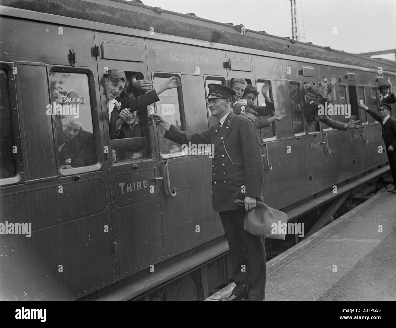 Schoolboys in train . 1938 Stock Photo - Alamy