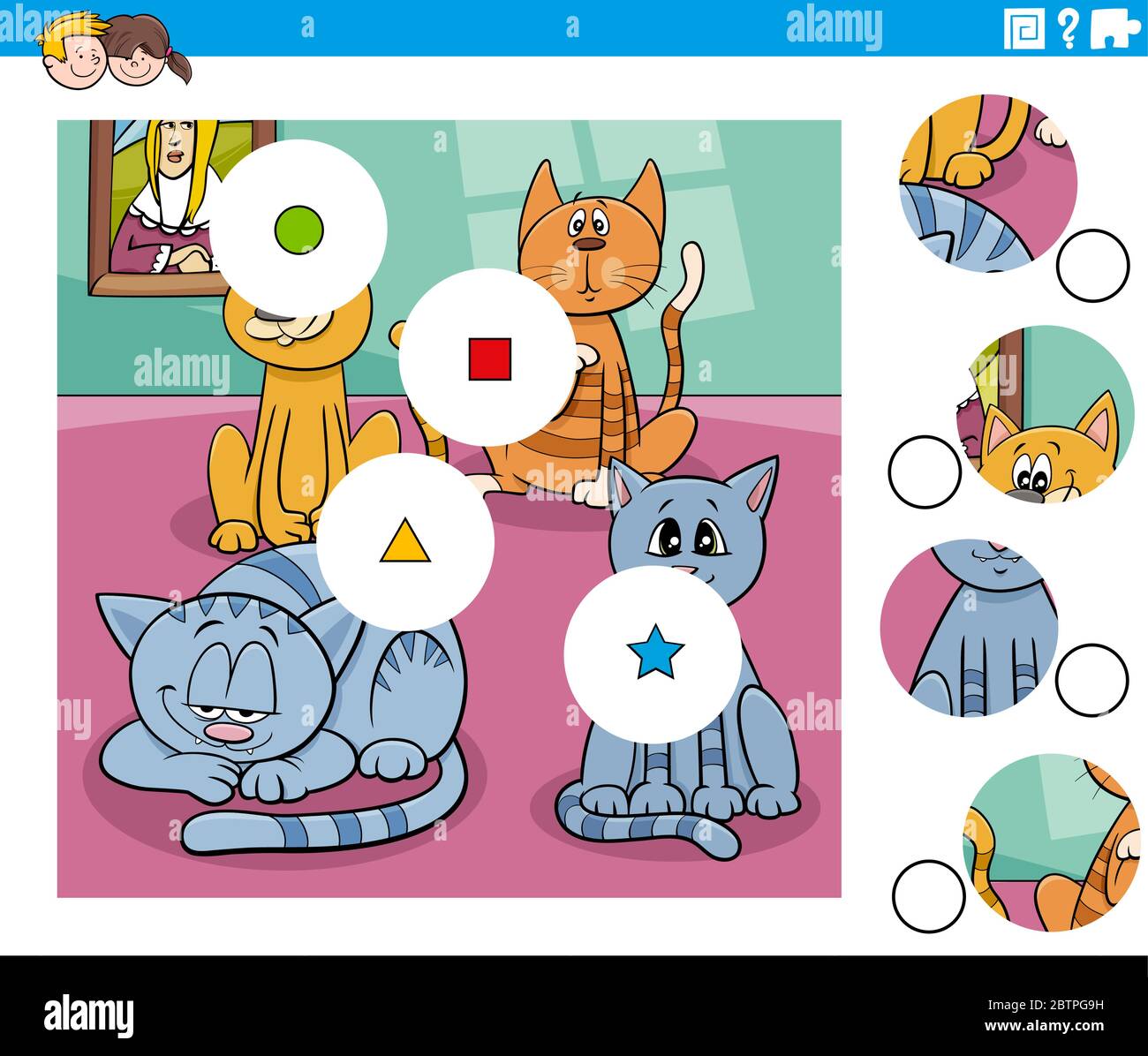 Cartoon Illustration of Educational Match the Pieces Jigsaw Puzzle Game ...