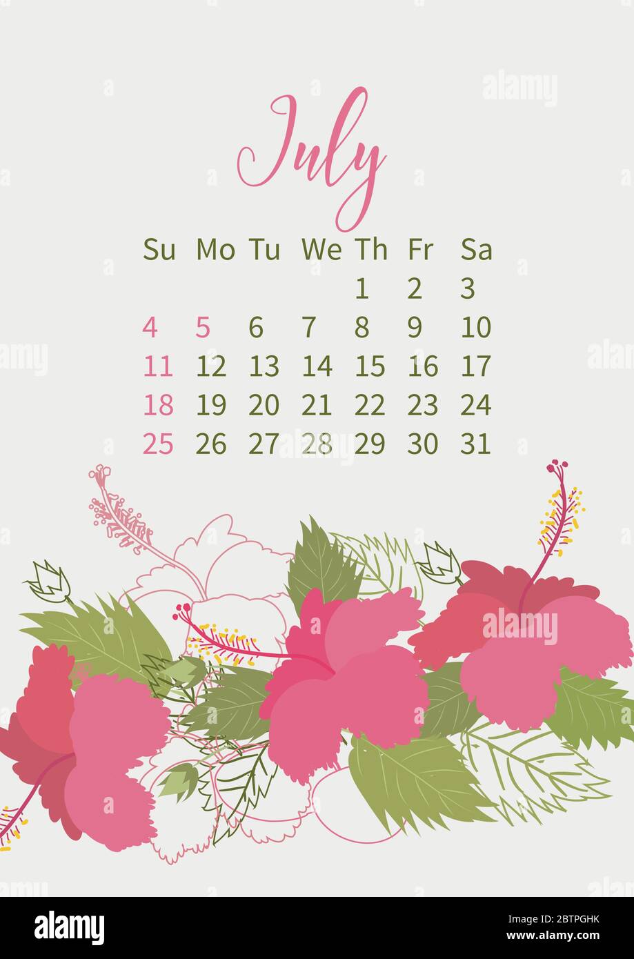 Flower Calendar 2021 with bouquets of flowers Stock Vector Image & Art ...