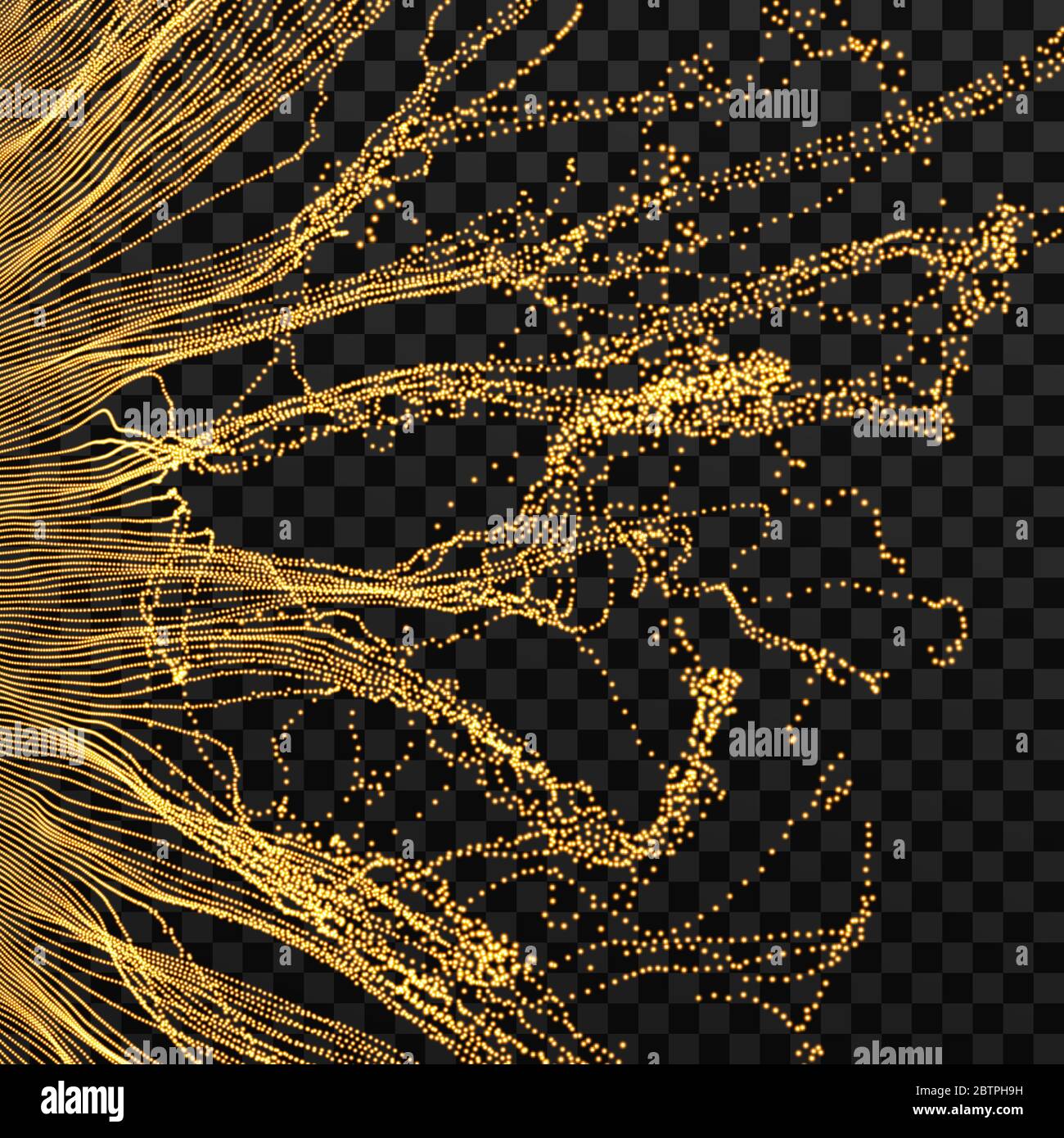 Array with dynamic particles. Wavy background. Composition with motion effect. Abstract vector ...