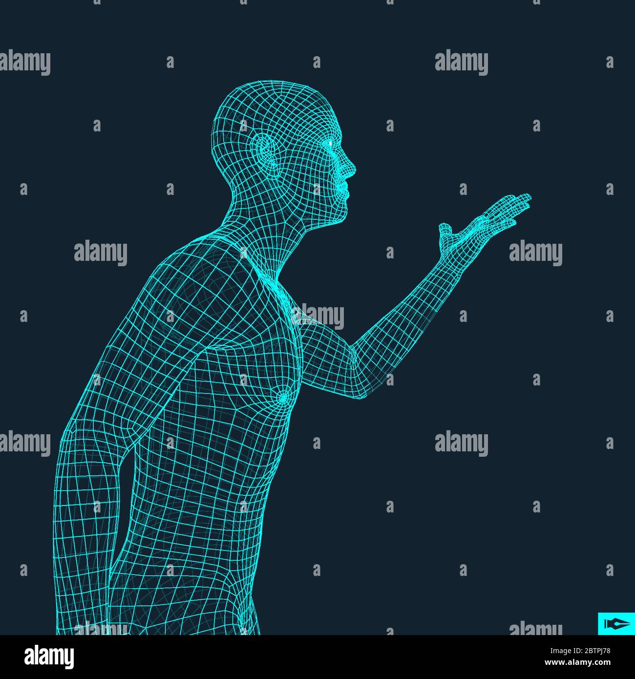 Man Points to Something by Hand. 3D Model of Man. Geometric Design ...