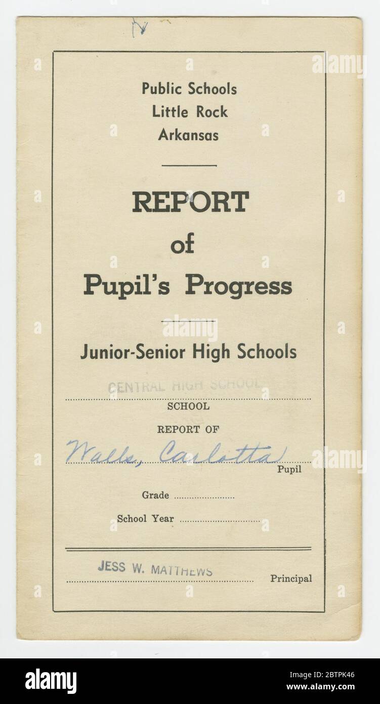 Report card for Carlotta Walls from Little Rock Central High School ...