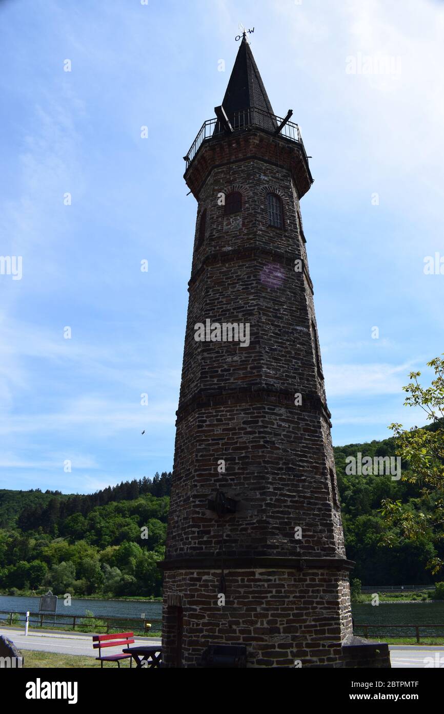 medieval ferry tower in Hatzenport, Mosel valley in Germany Stock Photo ...