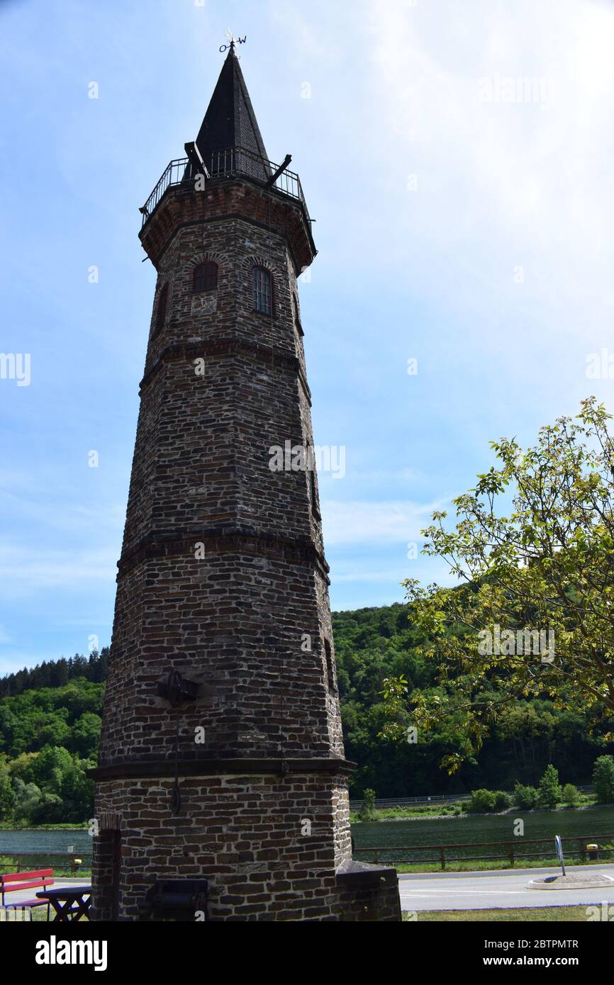 medieval ferry tower in Hatzenport, Mosel valley in Germany Stock Photo ...